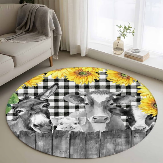 Black White Farmhouse Round Area Rug 3Ft Washable Small Circle Rugs for ...