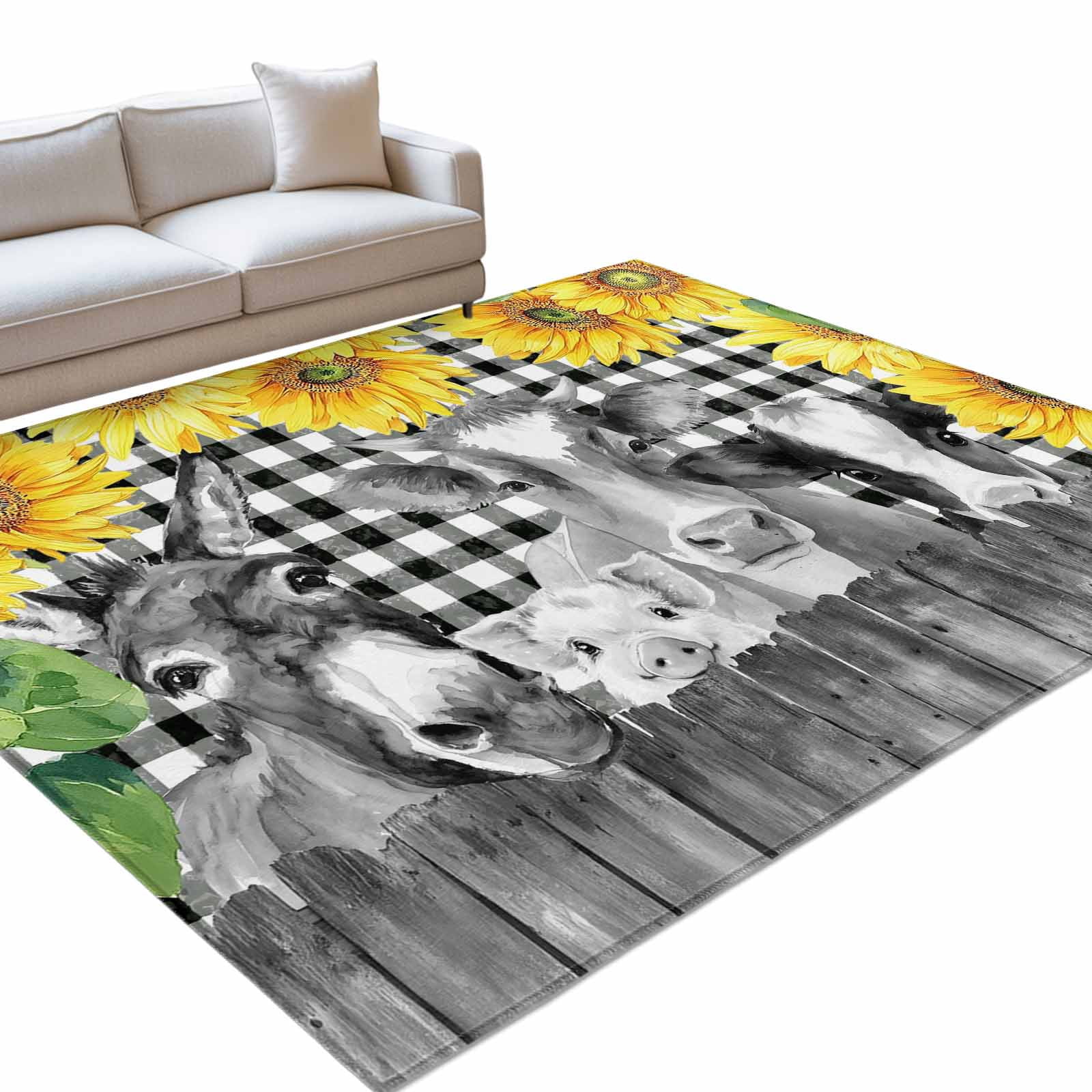 Black White Farmhouse Washable Rug 5x8 Area Rug for Living Room Bedroom ...