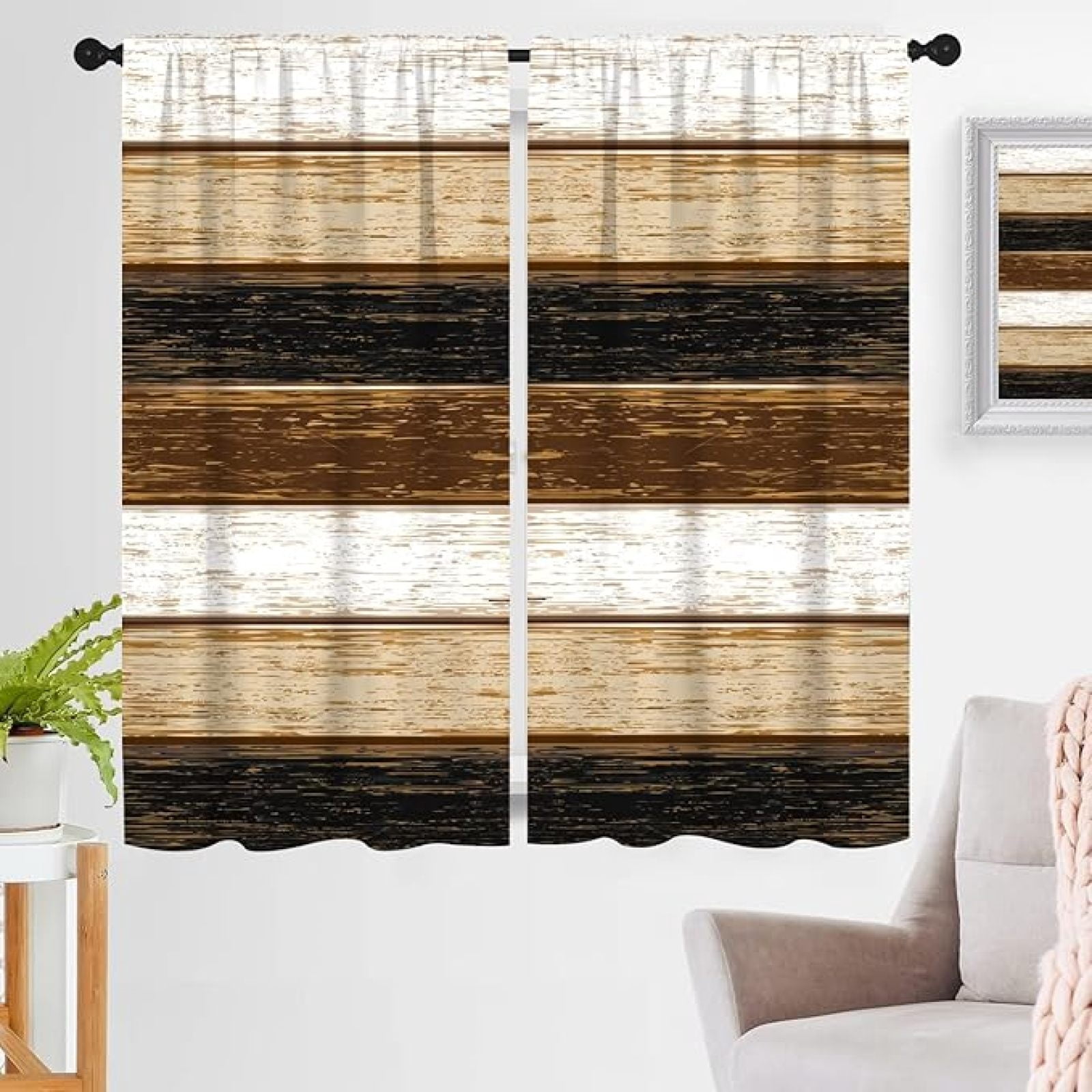 Black White Farmhouse Window Curtain Brown Rustic Western Vintage ...
