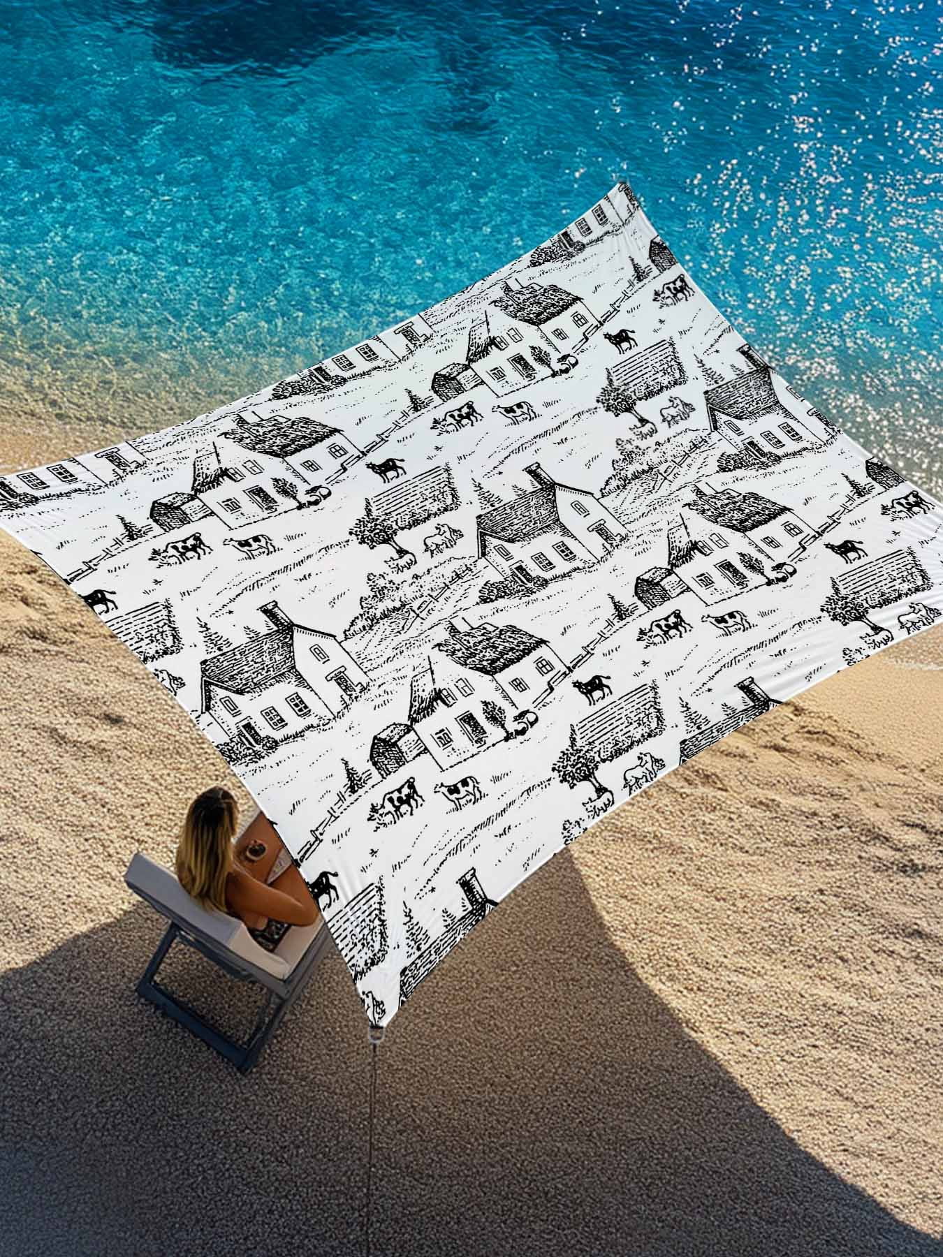 Black White Farmhouses Sun Shade Sail 14' x 18', Vintage Houses Cows ...