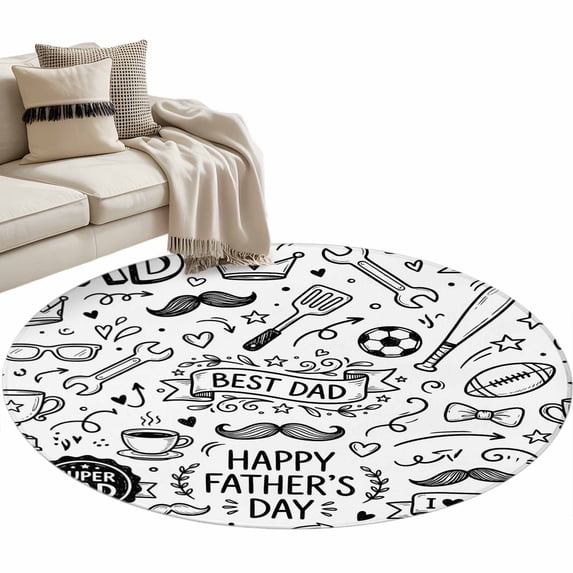 Black White Father's Day Round Rug 3ft Washable Circle Entryway Rugs ...