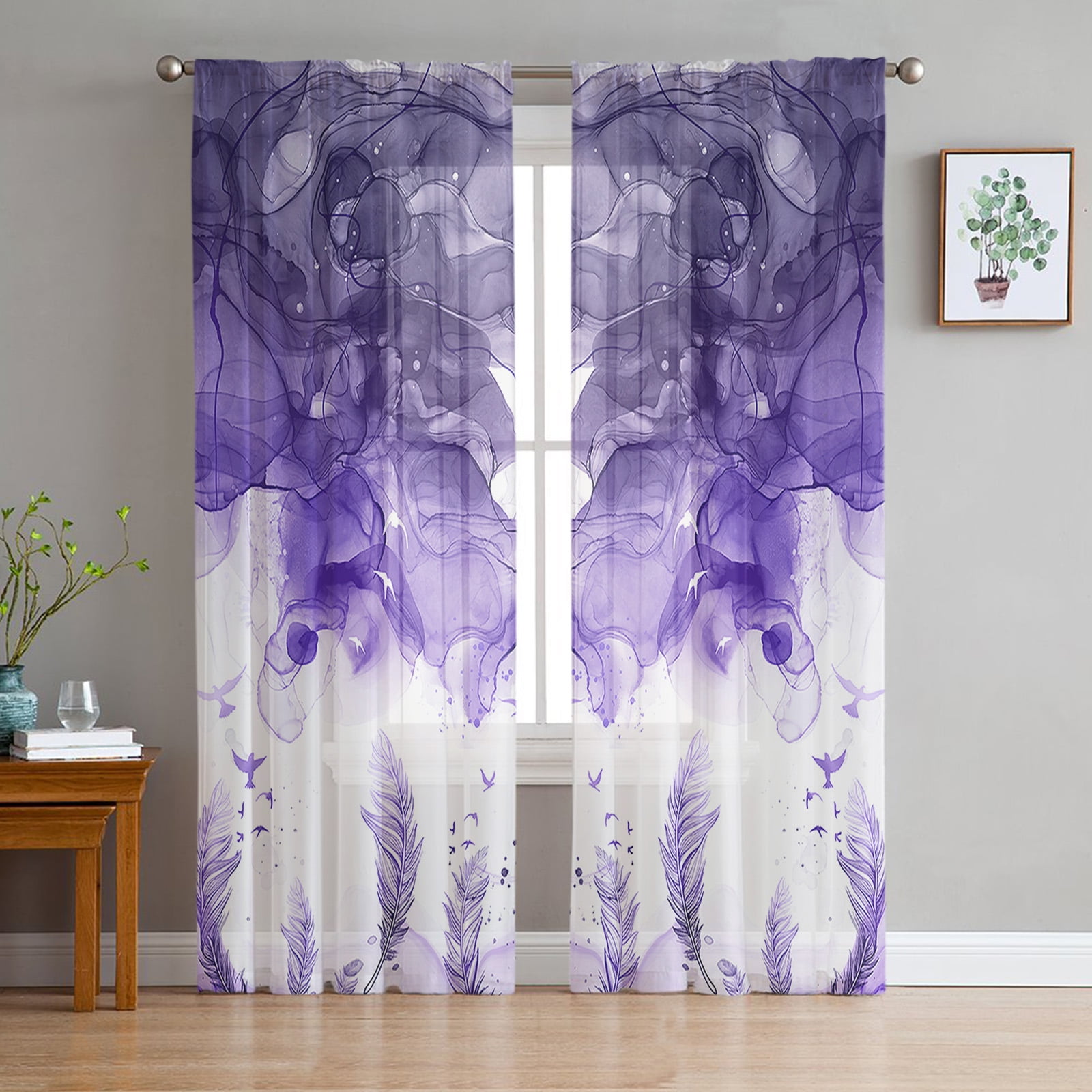 Black White Feather Indian Simple Tulle Curtains for Living Room ...