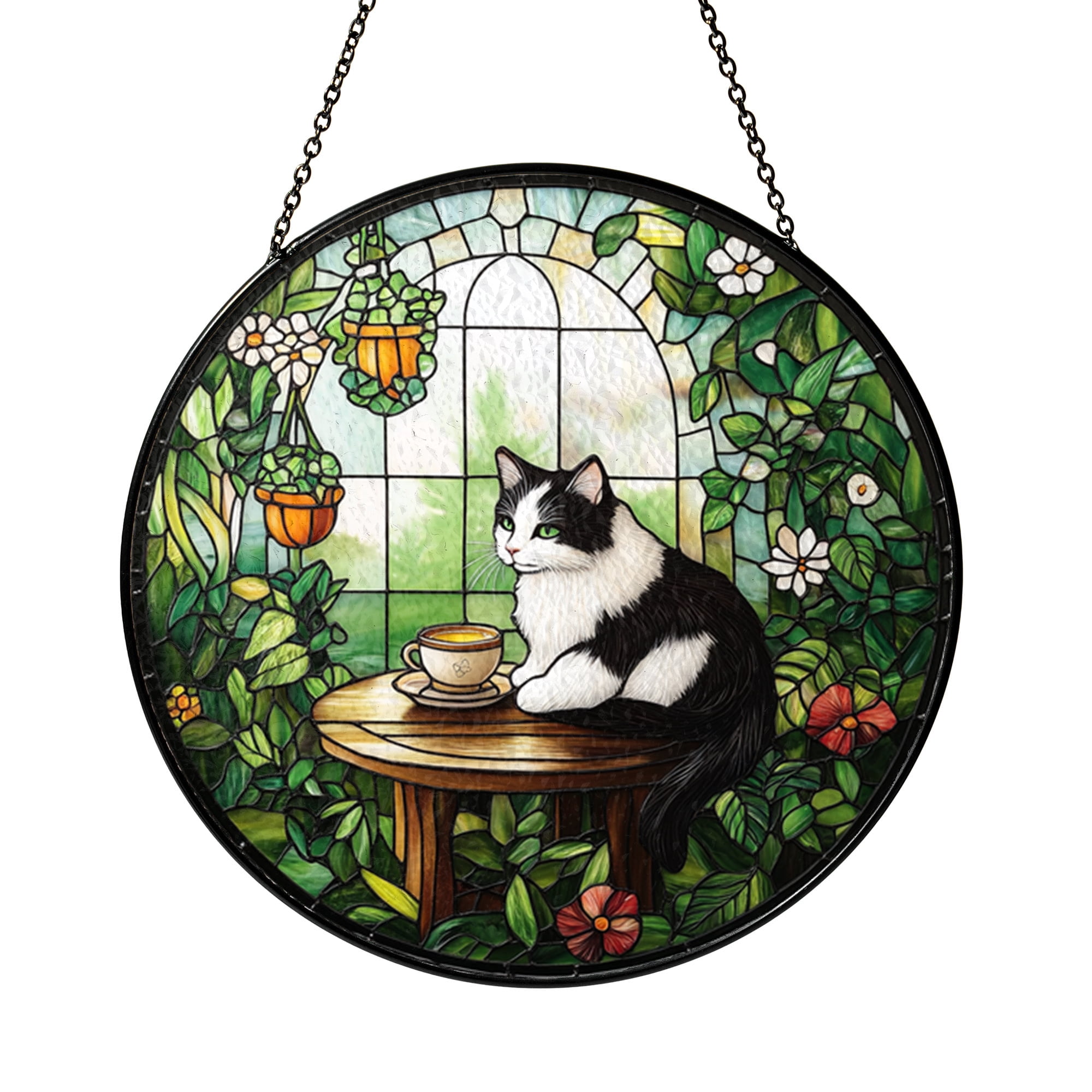 Black White Feline Window Suncatcher Hanging Decor, Stained Glass Style ...
