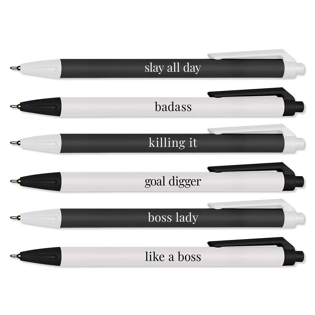 Black And White Female Empowerment Pen Set / 6 Black Ink Gel Glide Pens ...