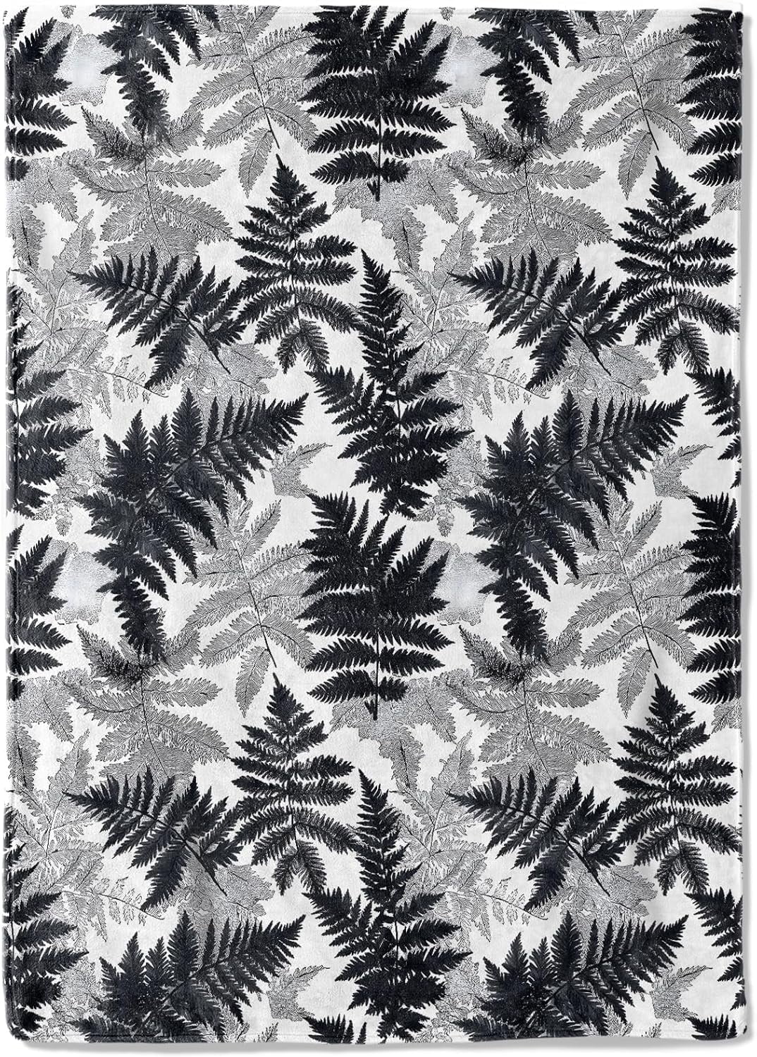 Black and White Fern Leaf Fleece Blanket - 60x80in Monochrome Botanical ...
