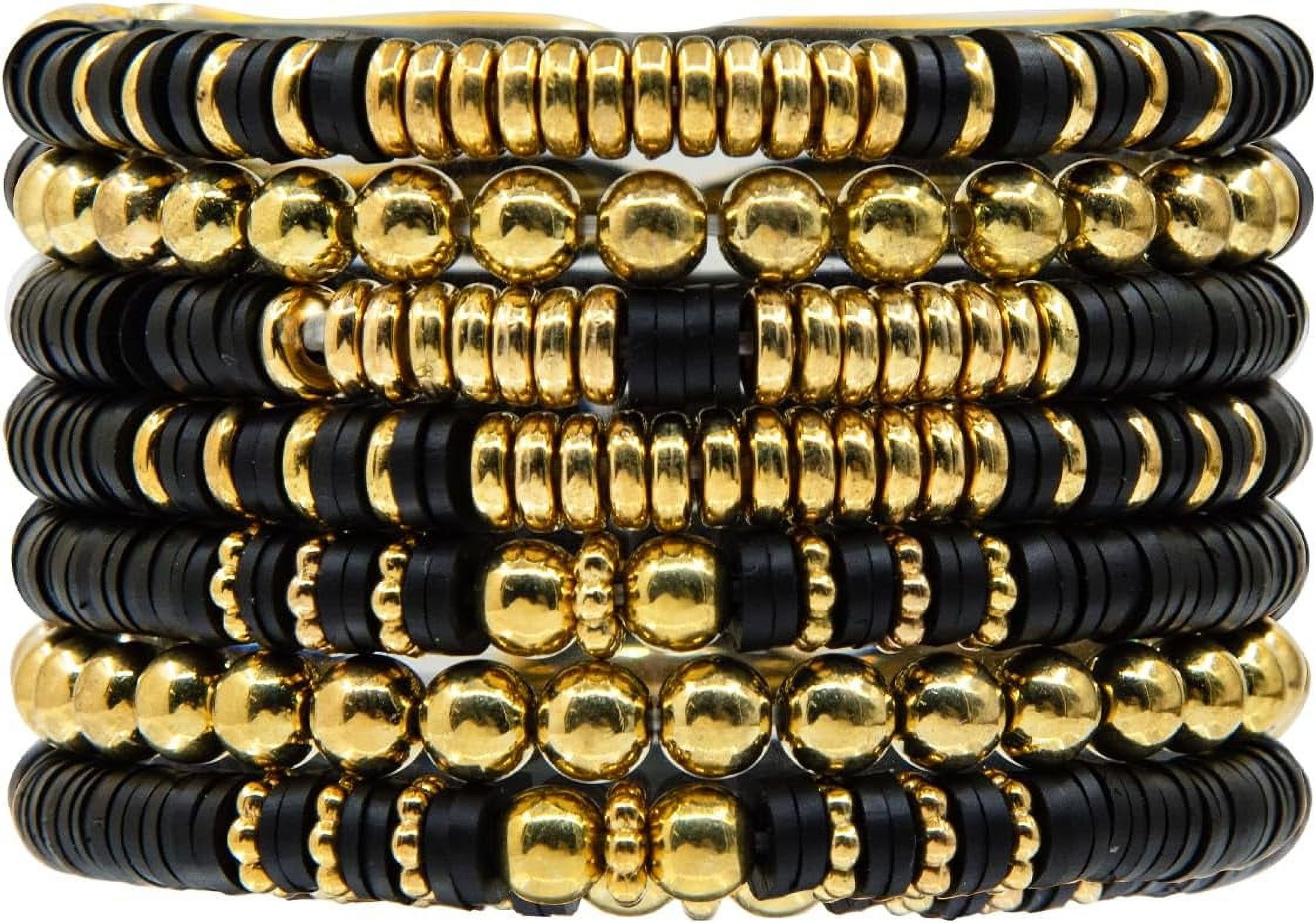 Black White Fine Gold Bracelets 7PCS, Graduation Bracelets Stretch ...