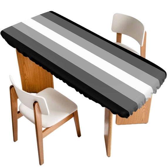 Black White Fitted Rectangle Tablecloth 32" x 96" Ombre Stripe Elastic ...