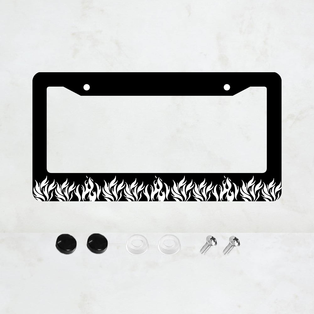 Black and White Flame License Plate Prame Aluminum Rust-Proof Auto ...