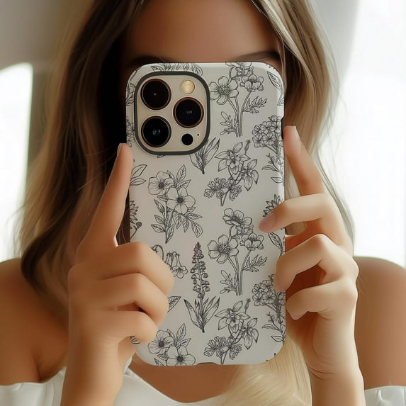 Black White Floral Botanical Line Art Design Phone Case 17 16 15 14 13 ...