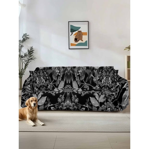 Black and White Floral Couch Cover for Dogs, Modern Oil Painting ...