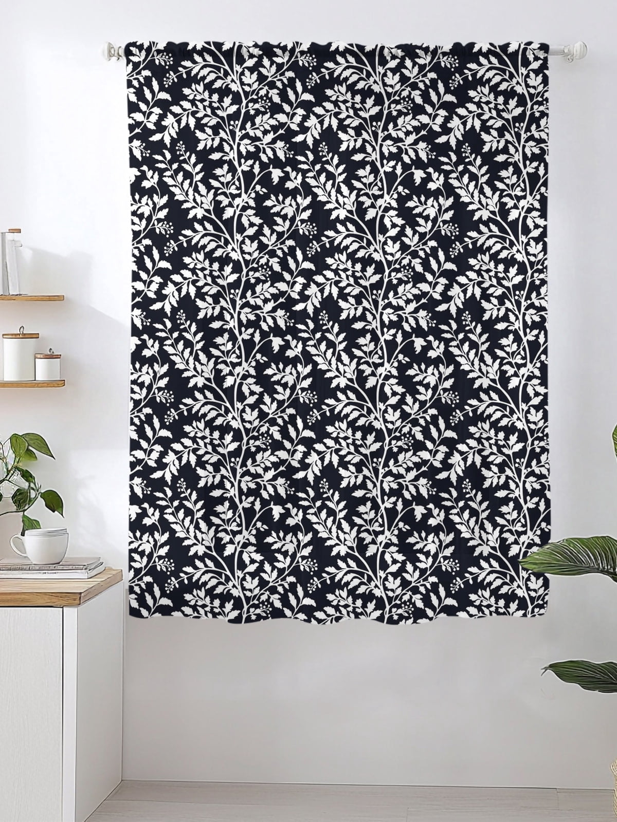Black White Floral Leaves Sheer Curtains 72 Inch Long 1 Panel Leaf ...