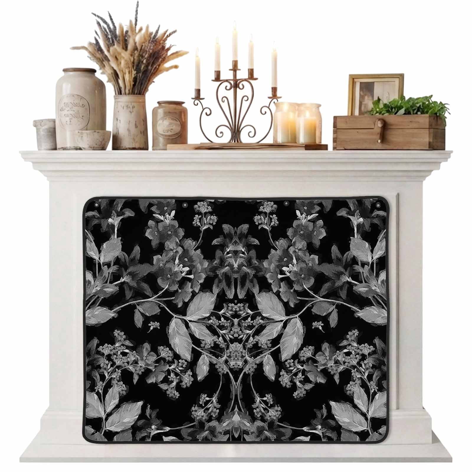 Black and White Floral Magnetic Fireplace Cover, Fireplace Draft ...