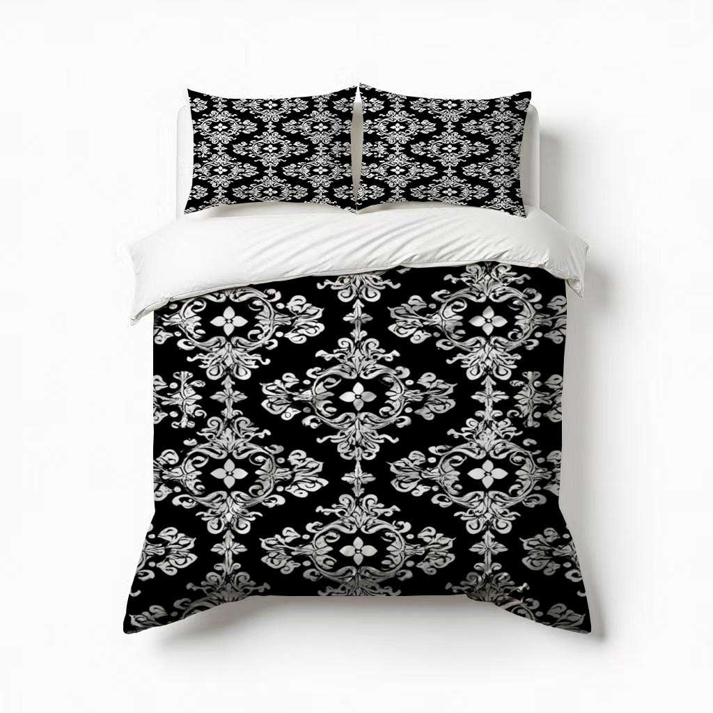Black White Floral Pattern Design Bedding Set 3 Pcs Soft Microfiber ...