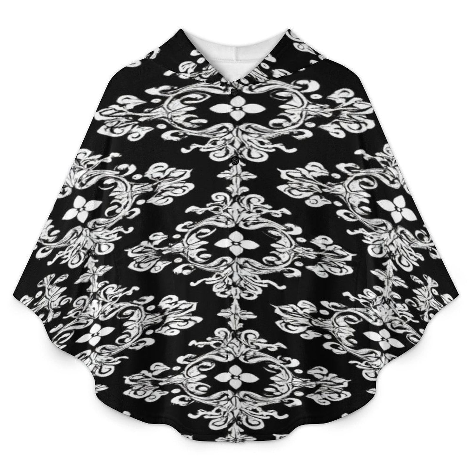 Black White Floral Pattern Design Blanket Oversized Wearable Hooded ...