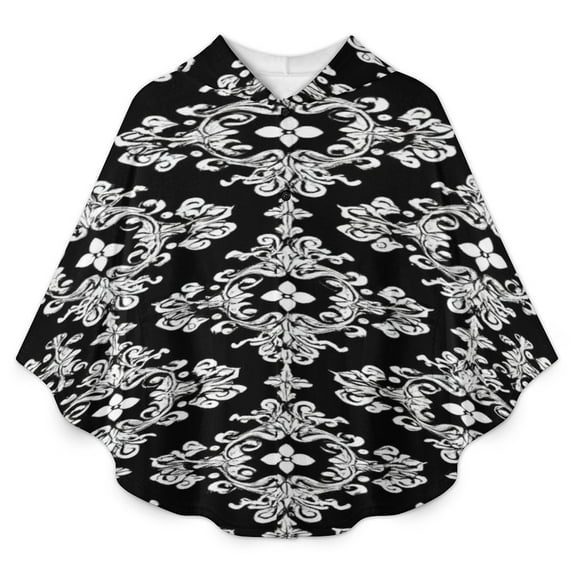 Black White Floral Pattern Design Blanket Oversized Wearable Hooded ...