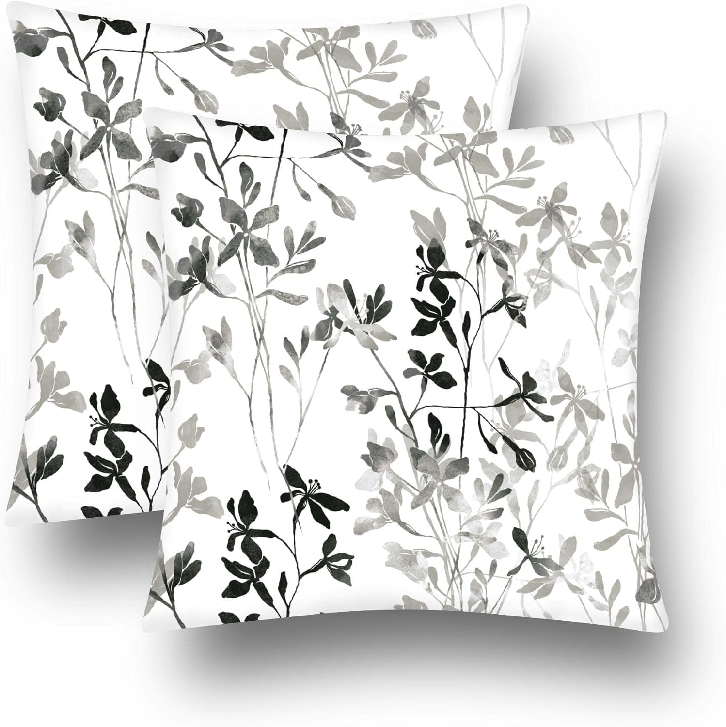 Black White Floral Pillow Covers Set of 2 Grey Flower Throw Pillow Cover Soft Elegant Accent ...