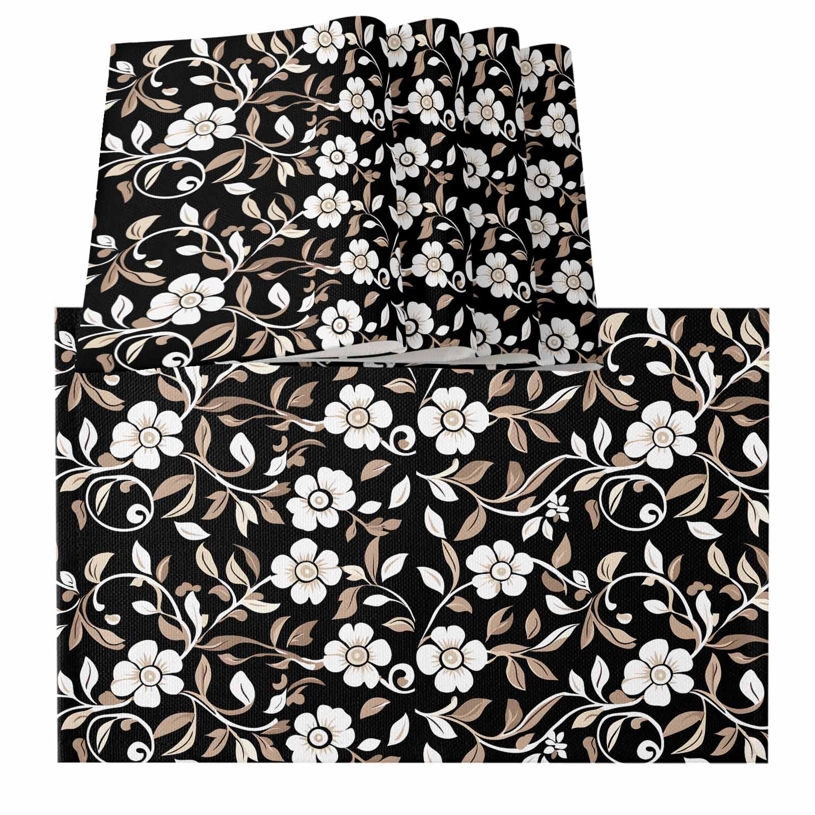 Black White Floral Placemats for Dinning Table Set of 6, Farmhouse ...