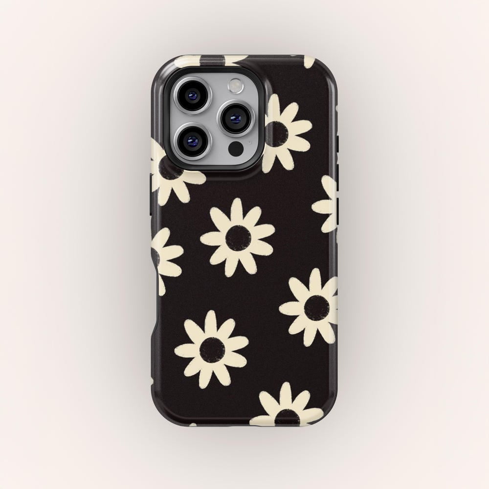 Black White Floral Retro Groovy Phone Case with iPhone 17 to 11 Pro Max ...