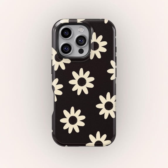 Black White Floral Retro Groovy Phone Case with iPhone 17 to 11 Pro Max ...