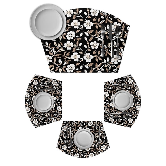 Black White Floral Round Table Placemats Set of 6 Wedge Placemats ...