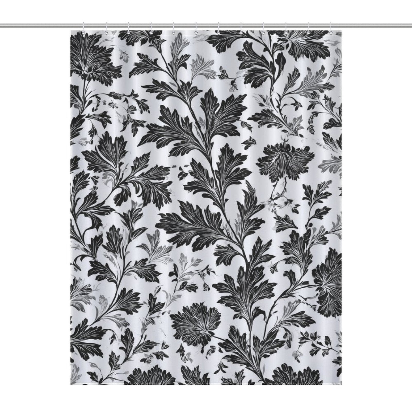 Black White Floral Seamless Pattern Design Shower Curtain for Bathroom ...