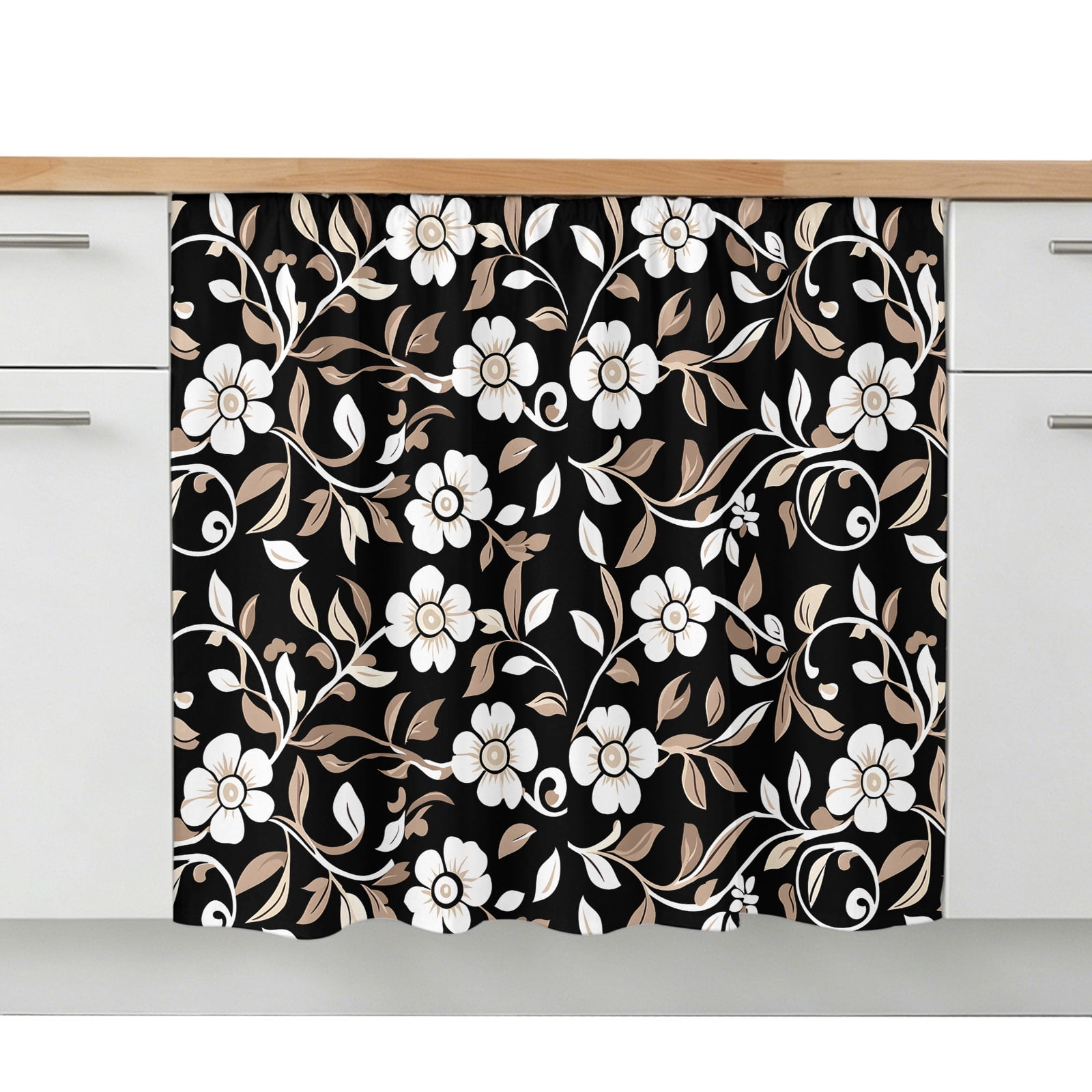 Black White Floral Sink Skirt 11"W x 13"L,Dustproof Under Sink Curtain ...