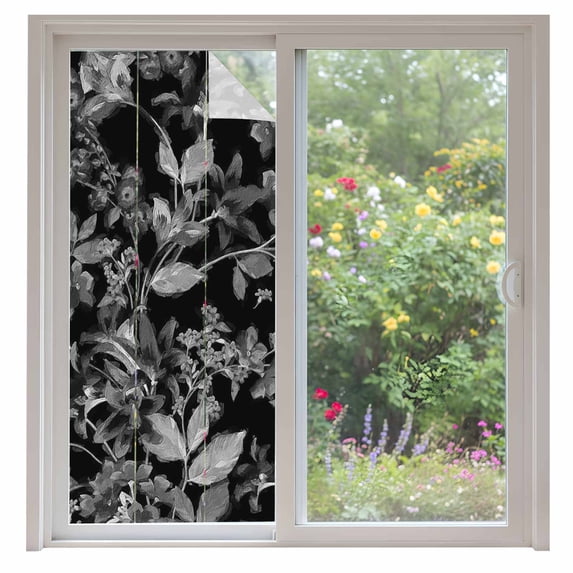 Black and White Floral Window Privacy Film, Modern Oil Painting ...
