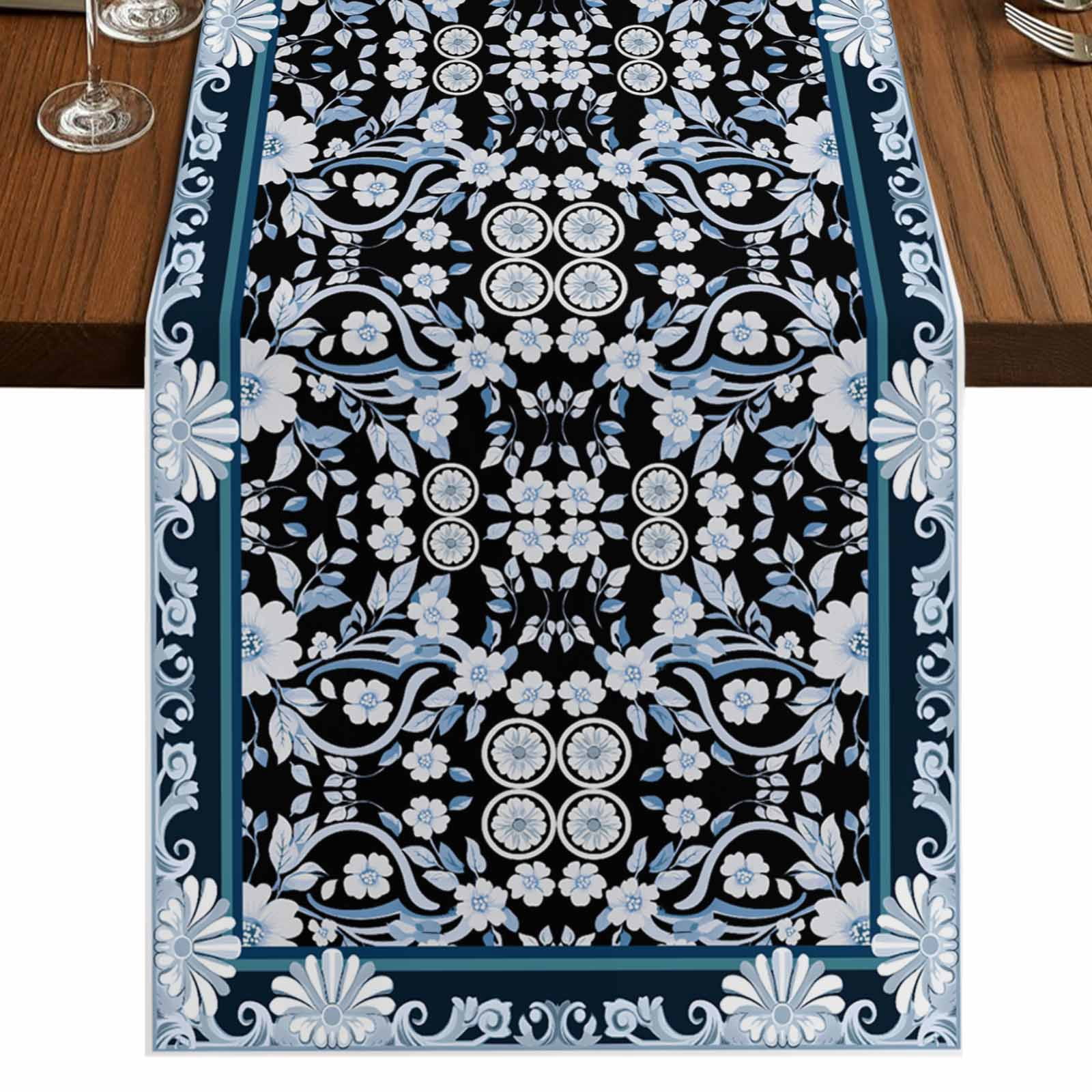 Black White Flowers 70 Inch Table Runner, Rustic Vintage Botanical ...