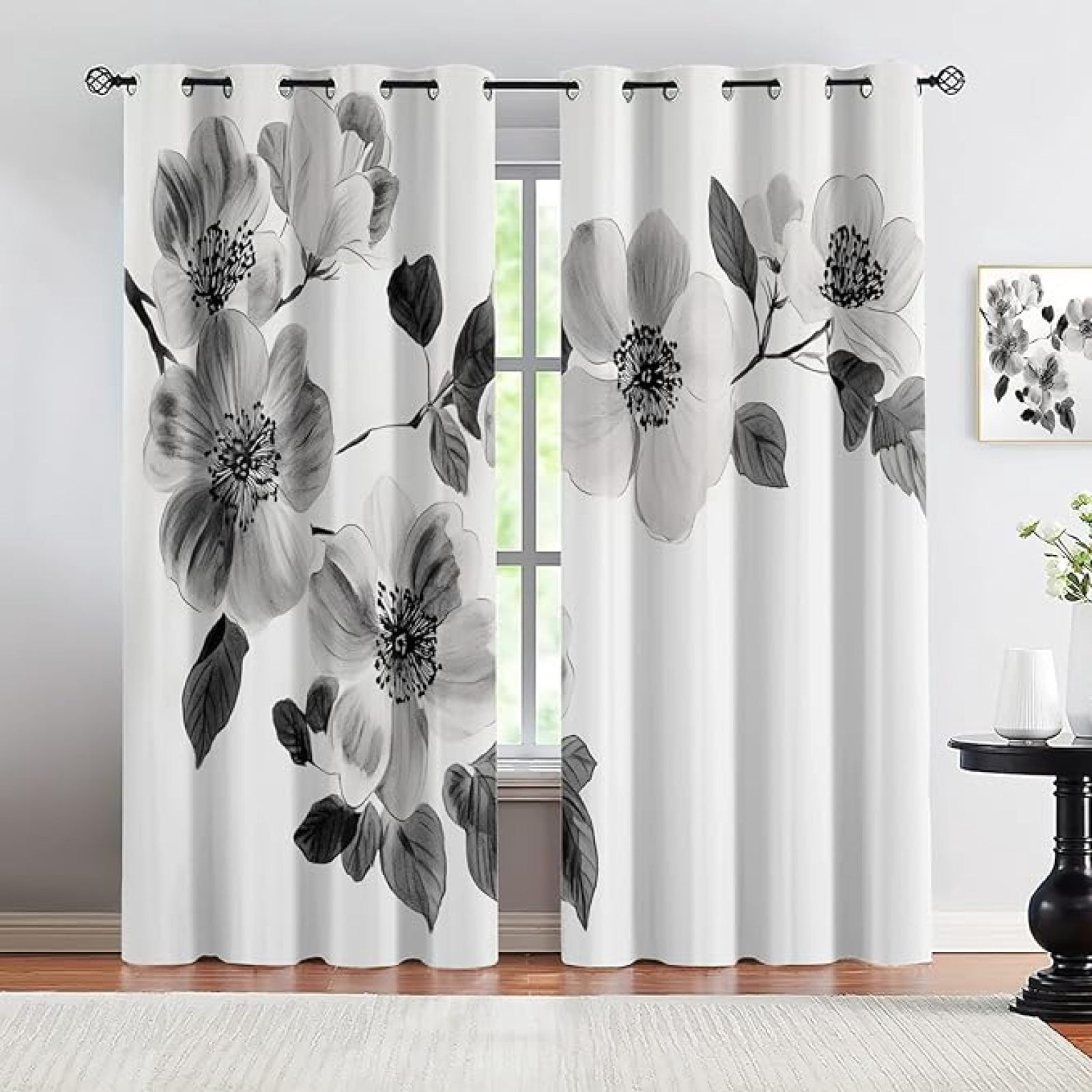 Black White Flowers Blackout Curtains For Girls Boys Home Decor, Modern ...