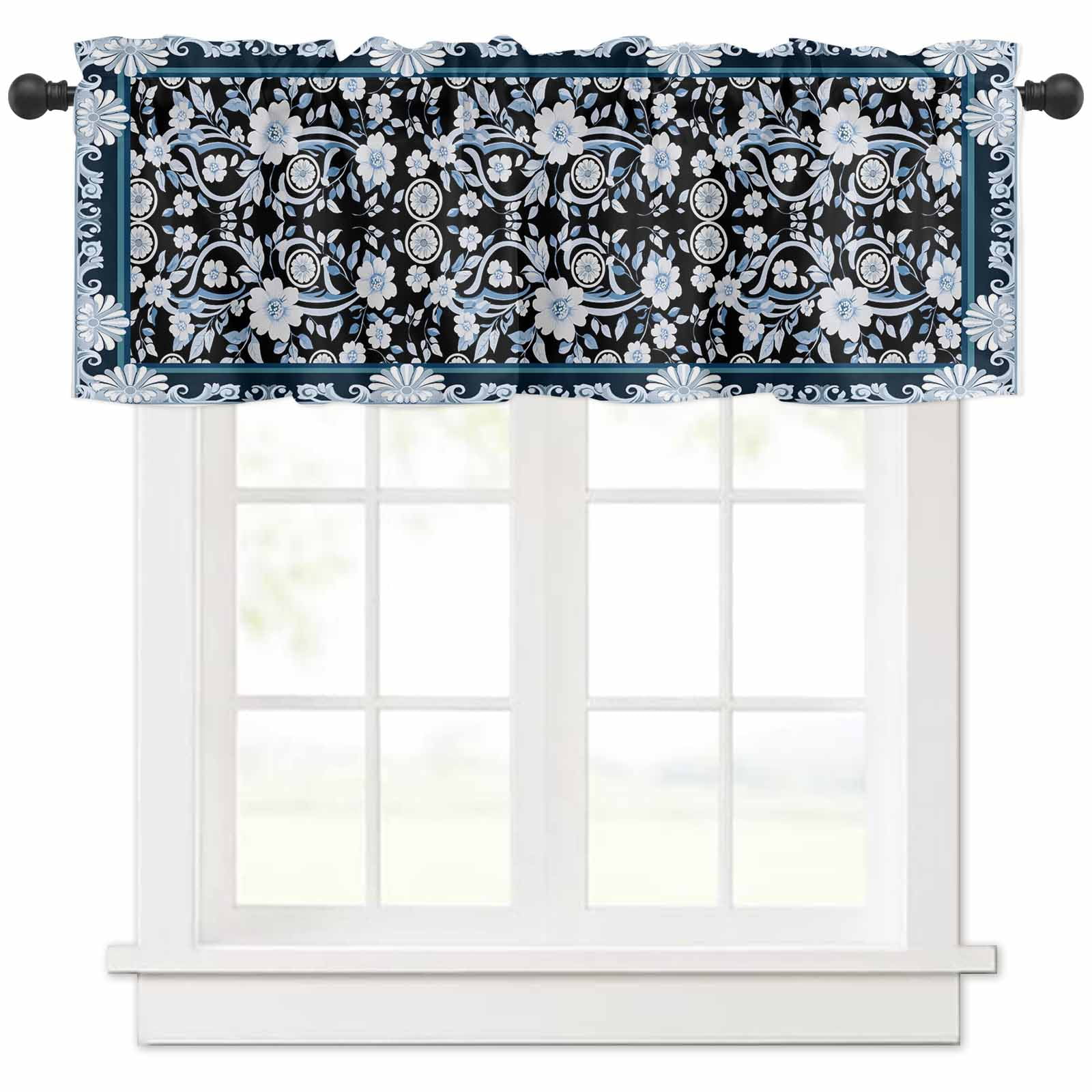Black White Flowers Valances for Windows Farmhouse Kitchen Curtains ...