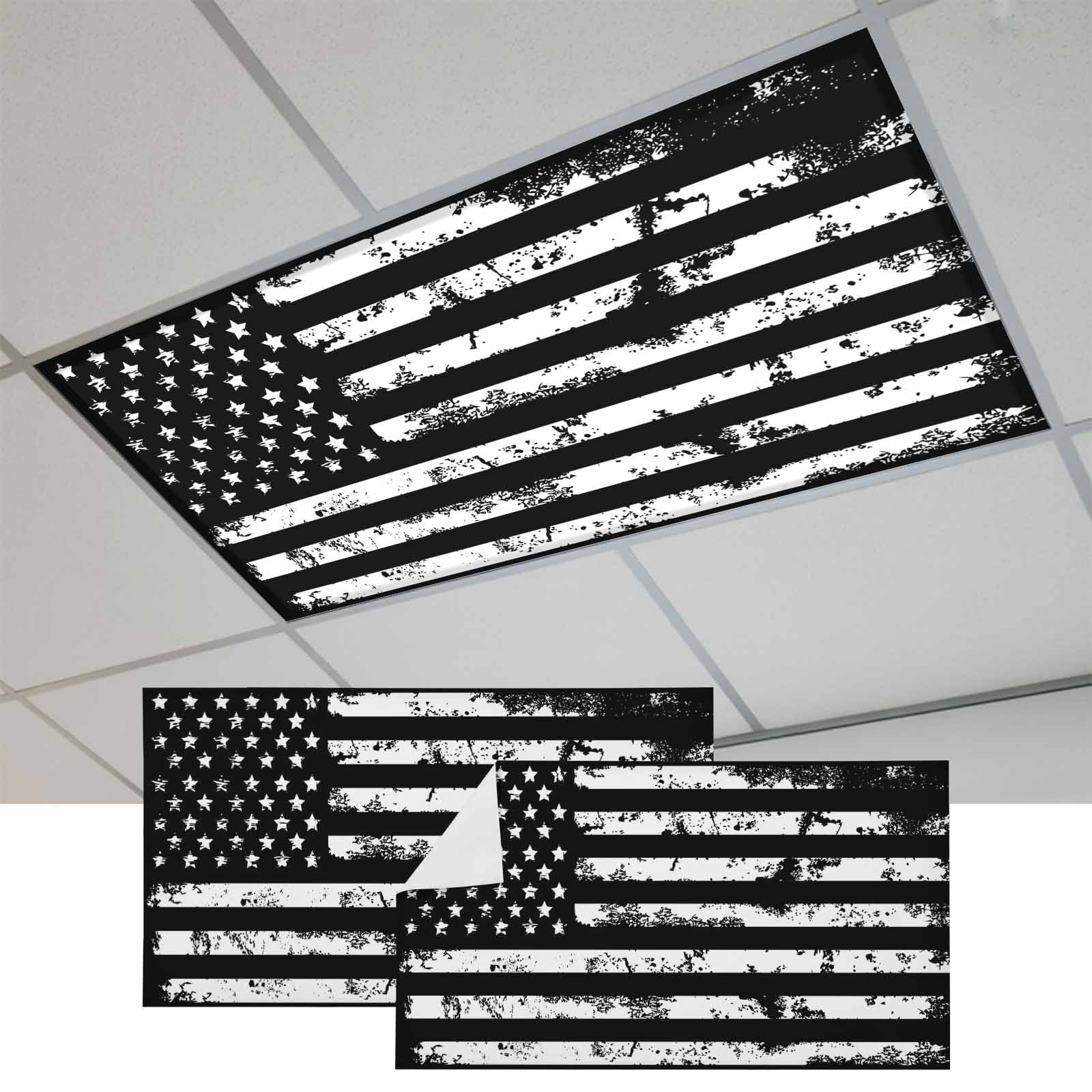 Black White Fluorescent Light Covers, Retro Stars Stripes Flag Shabby ...