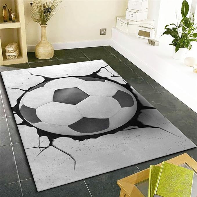 Black White Football Area Rugs, Black Ground Crack Kids Rug, Simple ...
