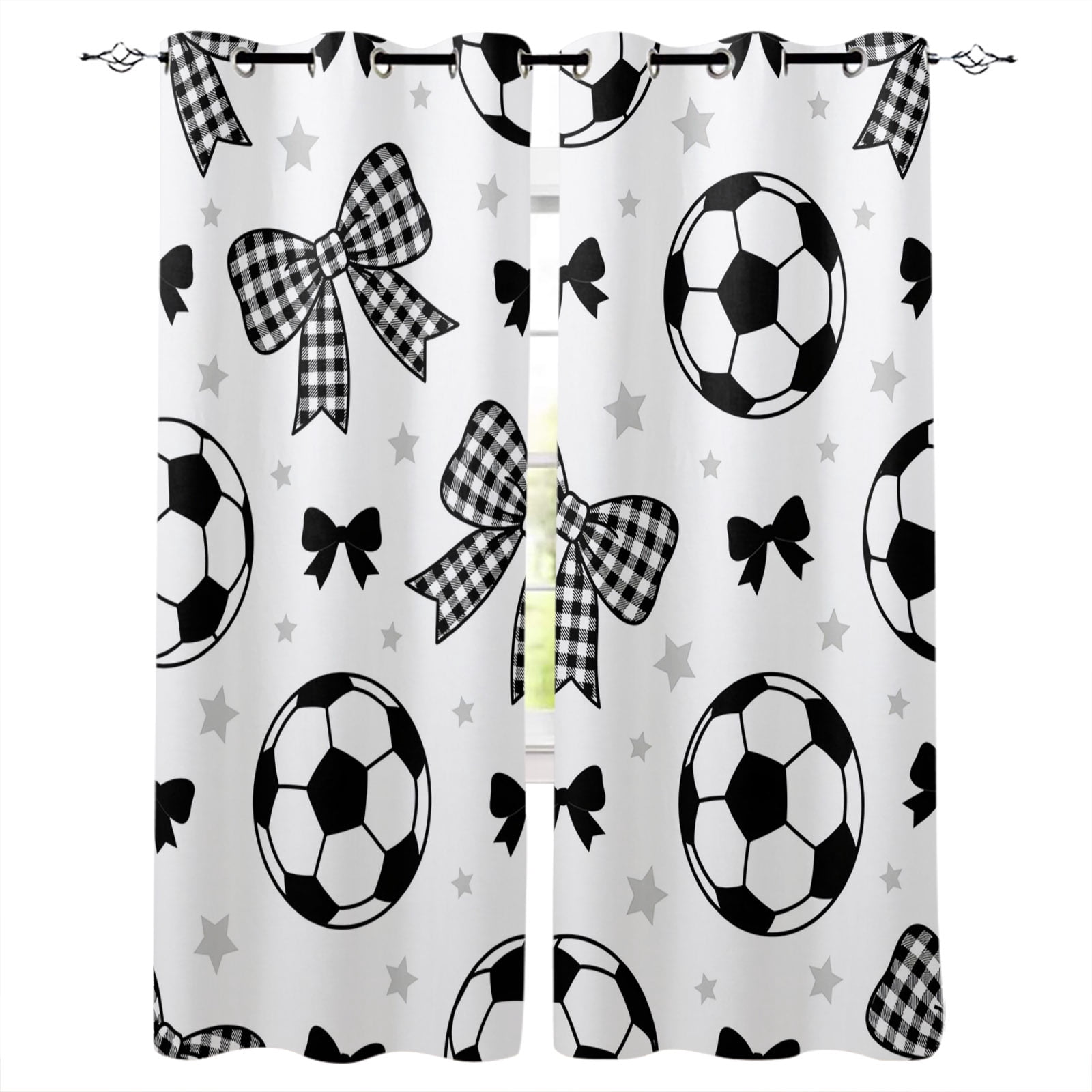 Black White Football Bowknot Blackout Curtains for Bedroom Living Room ...