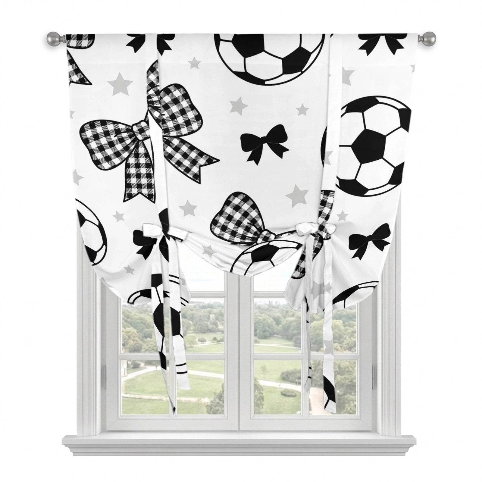Black White Football Bowknot Tie Up Curtains for Window, Thermal ...