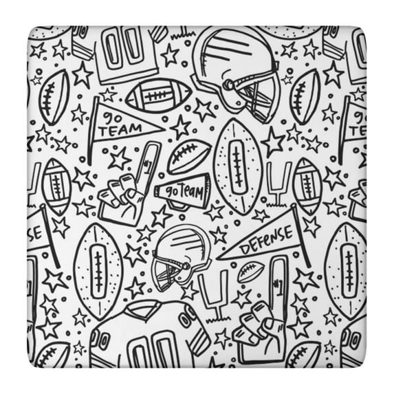 Black White Football Elements Pattern Square Fitted Tablecloth with ...