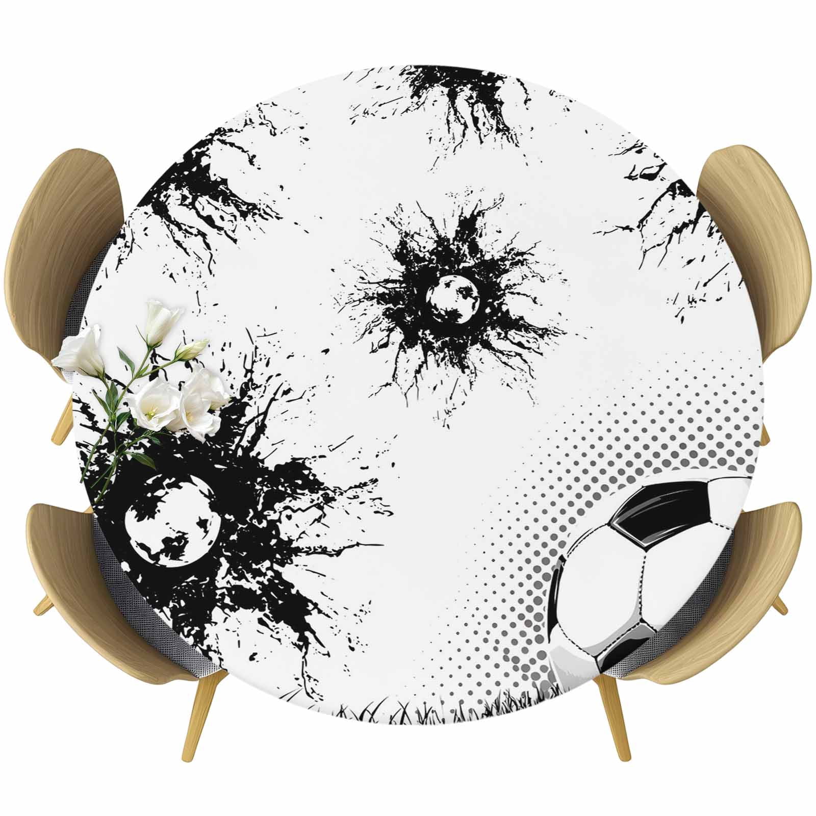 Black White Football Round Tablecloth 55-60 Inch Round Fitted Table ...