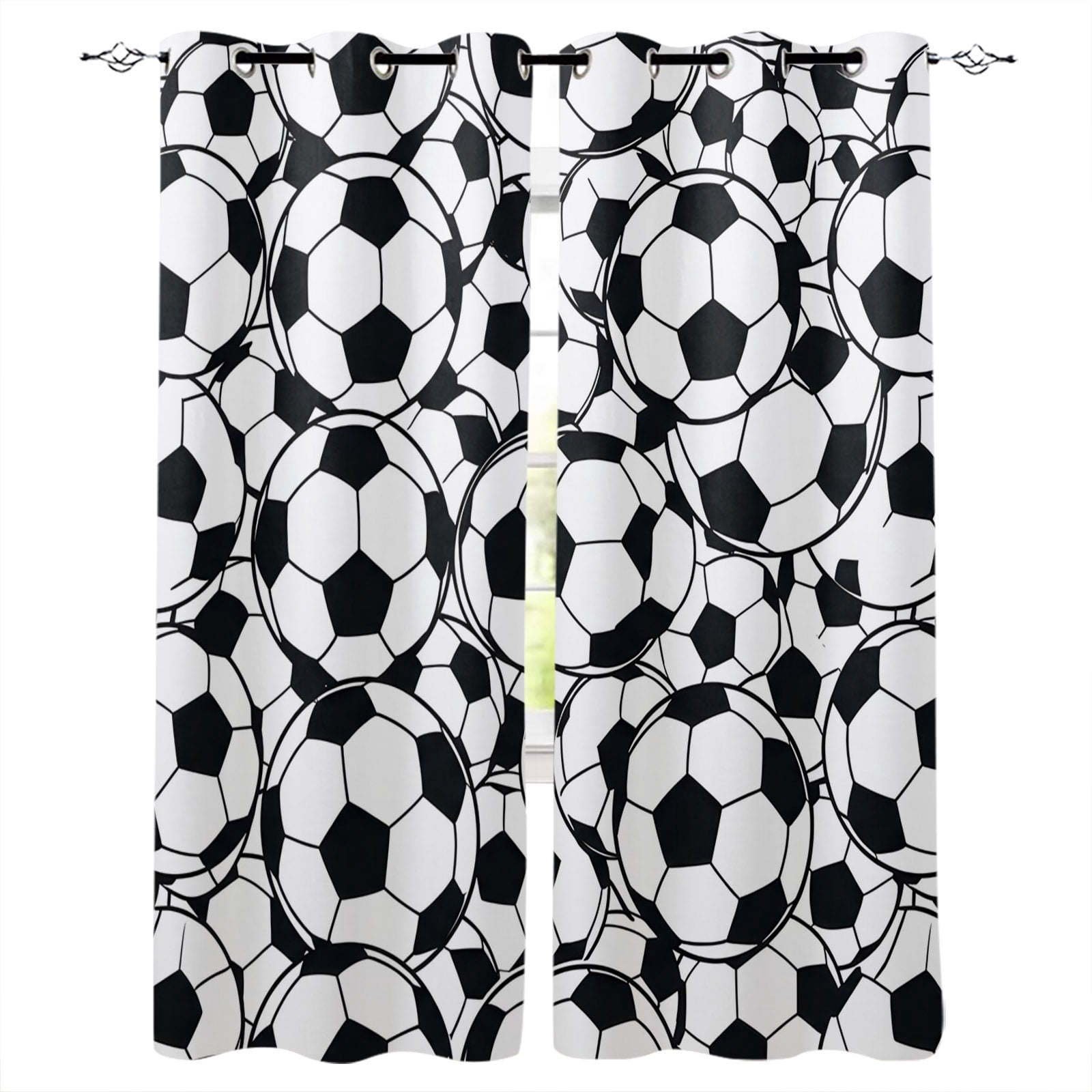 Black White Footballs Blackout Curtains for Bedroom/Living Room ...