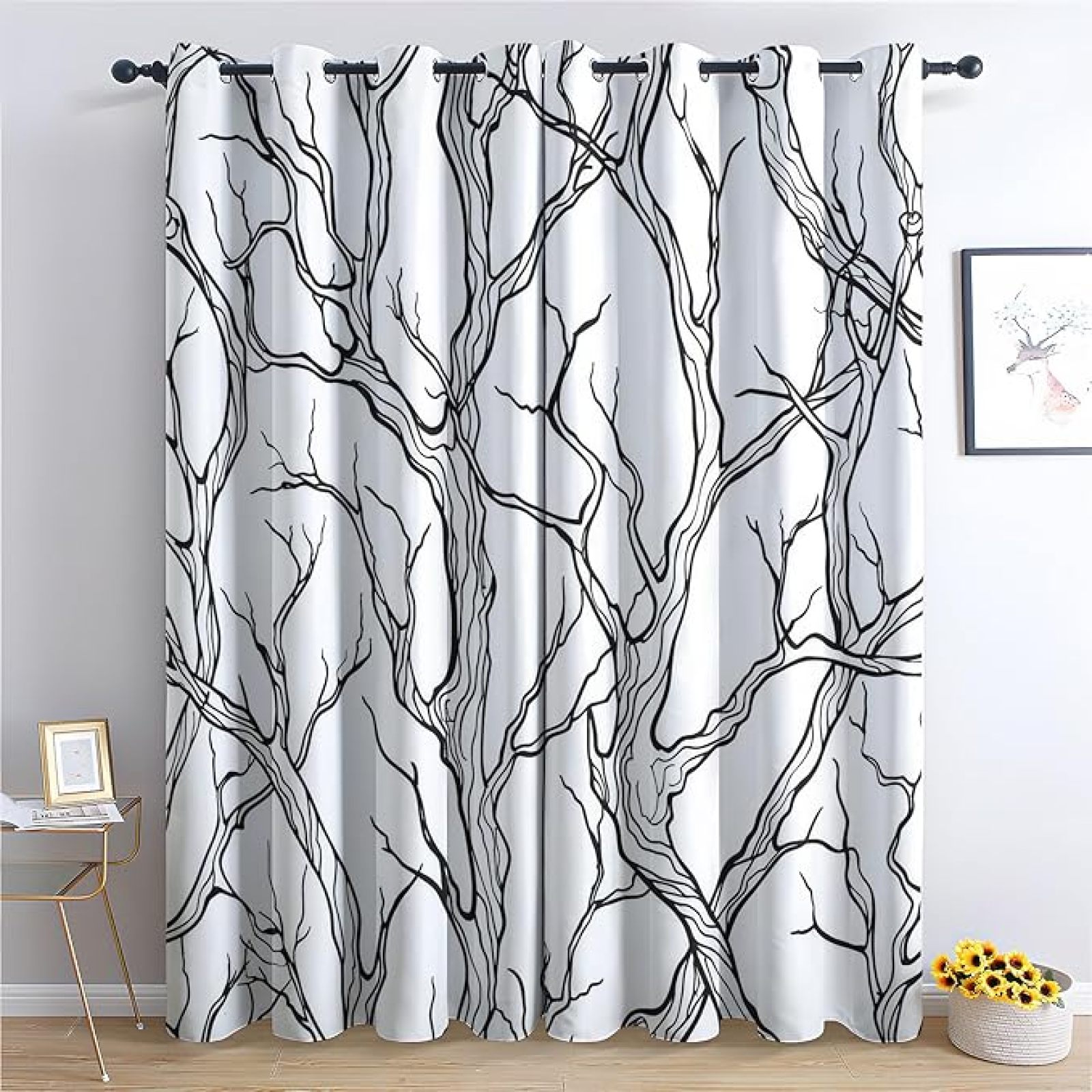 Black White Forest Curtains For Bedroom, Tree Branch Blackout Curtains ...