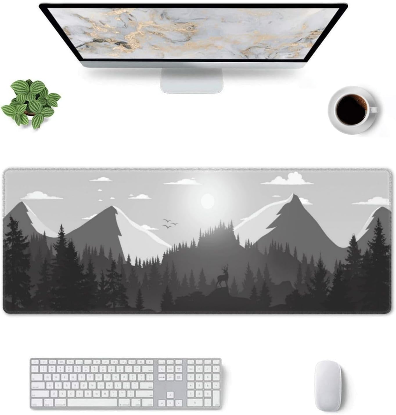 Black White Forest Large Mouse Pad XL Extended Gaming Mice Pad Desk Mat ...