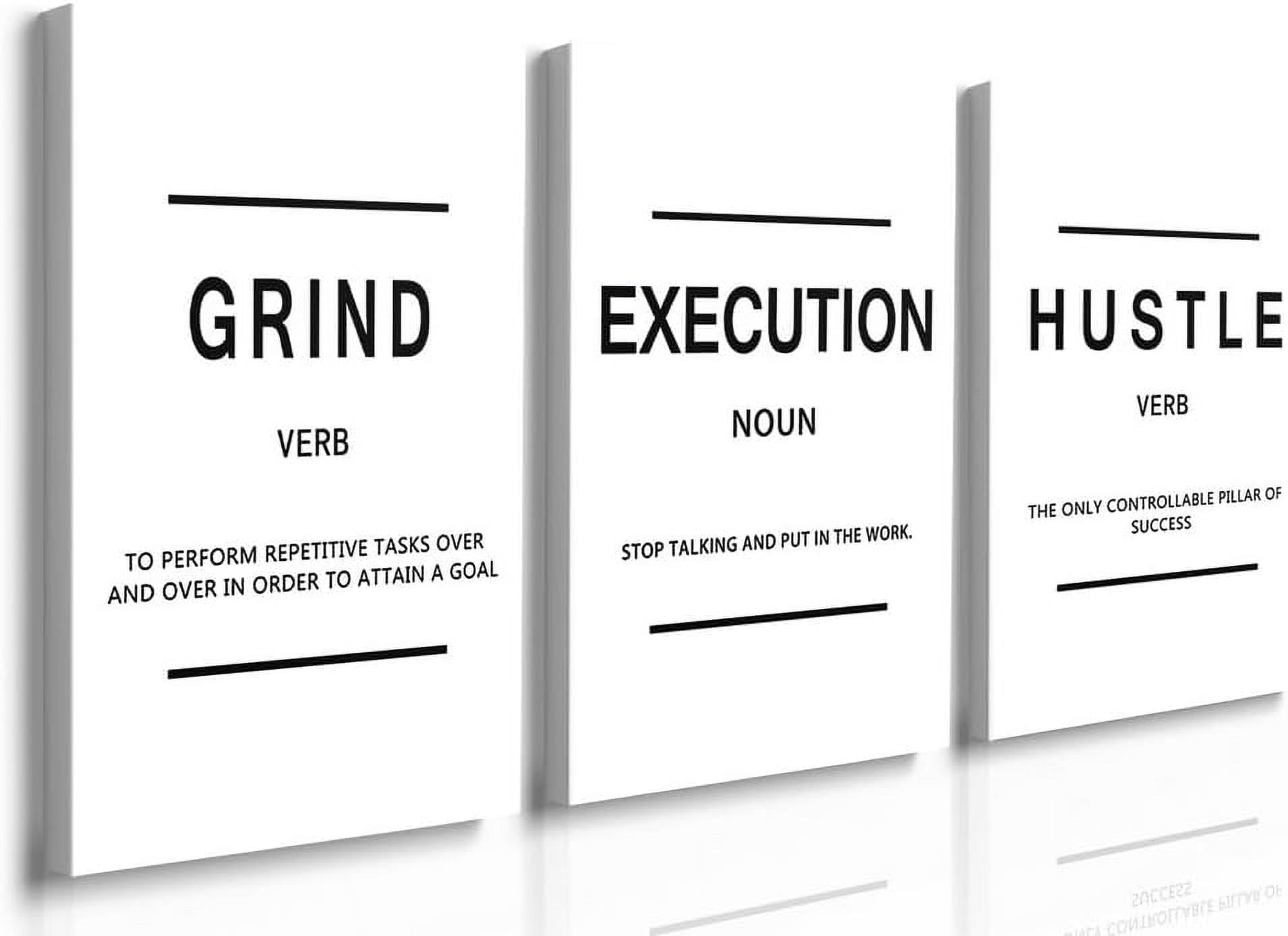 Black and White Framed Canvas Inspirational Painting Wall Art Grind Hustle Execution ...