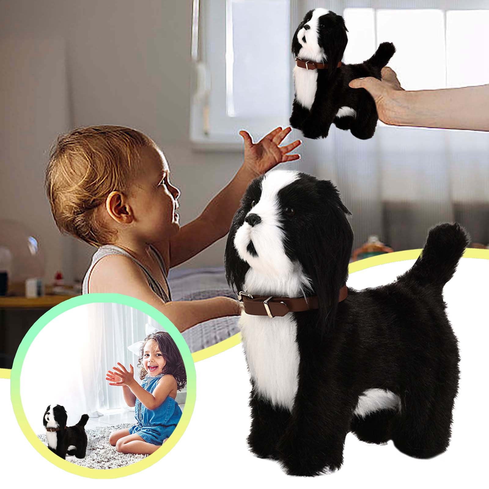 Black & White Furry Puppy Plush Toy - Gentle Texture With Collar, Cozy ...