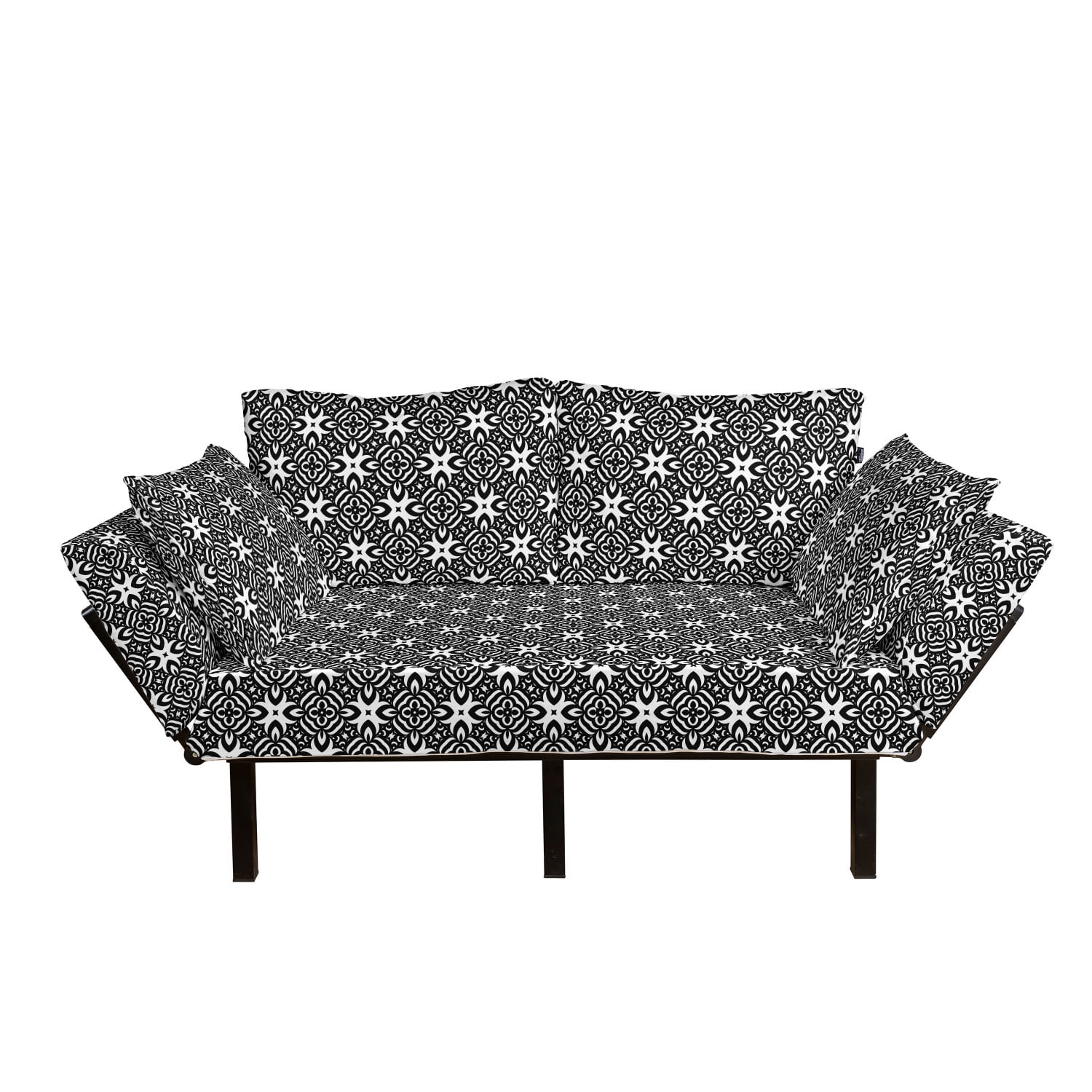 Black and White Futon Couch, Abstract Checkered Pattern Design with ...
