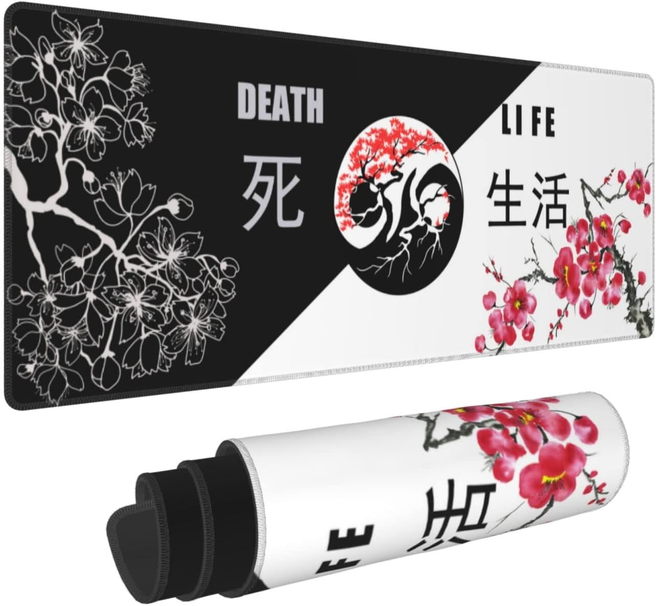 Black and White Gaming Mouse Pad with Japanese Cherry Blossom, Extended ...