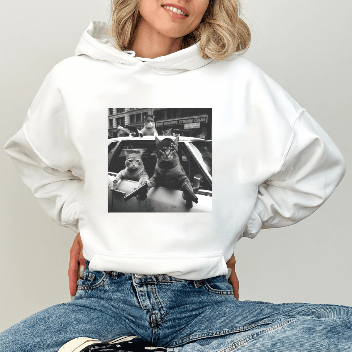 Black & White Gangster Cats Graphic Tee | Women's Retro Street Style ...