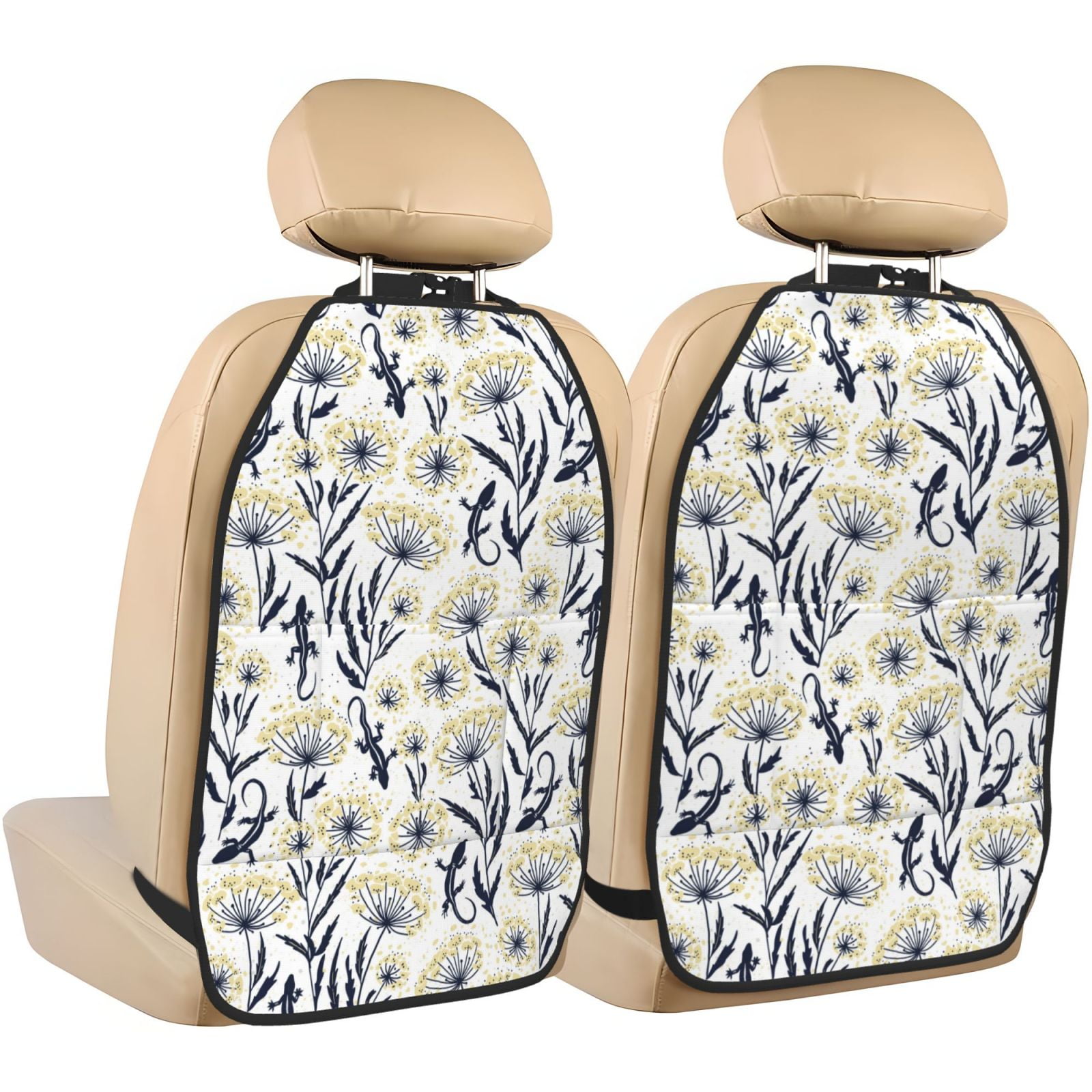 Black White Gecko Lizard Flower 2 Pack Car Kick Mats Back Seat ...