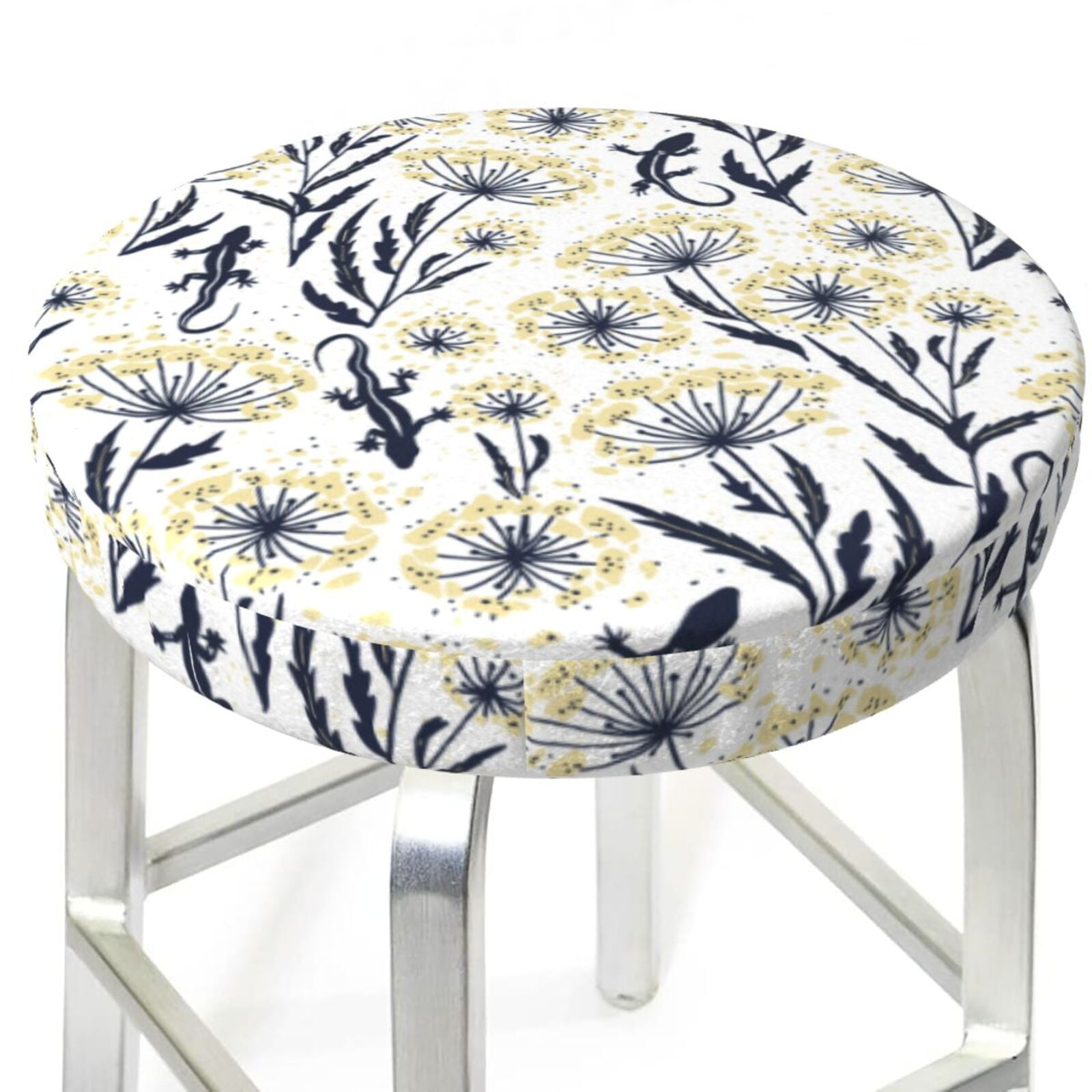 Black White Gecko Lizard Flower Round Bar Stool Seat Covers, Elastic ...