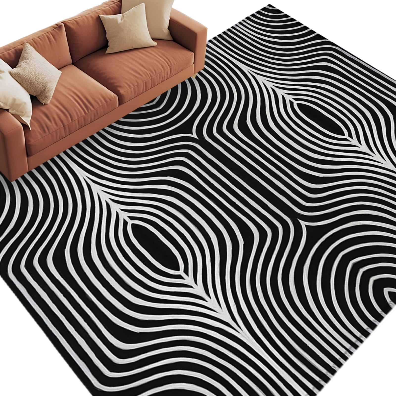 Black White Geometric Area Rug 5x8 Washable Rug Non Slip Abstract Art ...