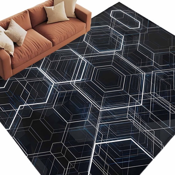 Black White Geometric Area Rug 8x10 Washable Rug Non Slip Aesthetics ...