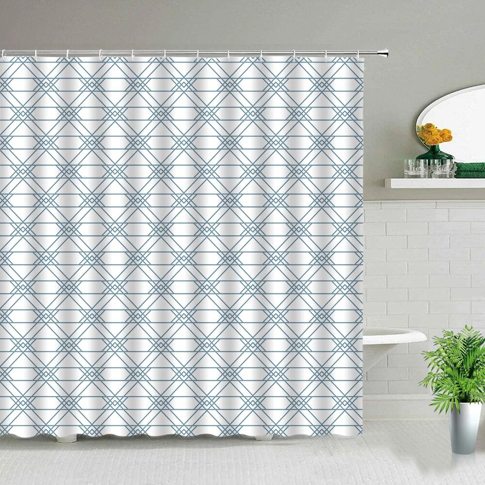 Black White Geometric Bathroom Shower Curtains Bohemian Stripe Print Waterproof Frabic Chic ...