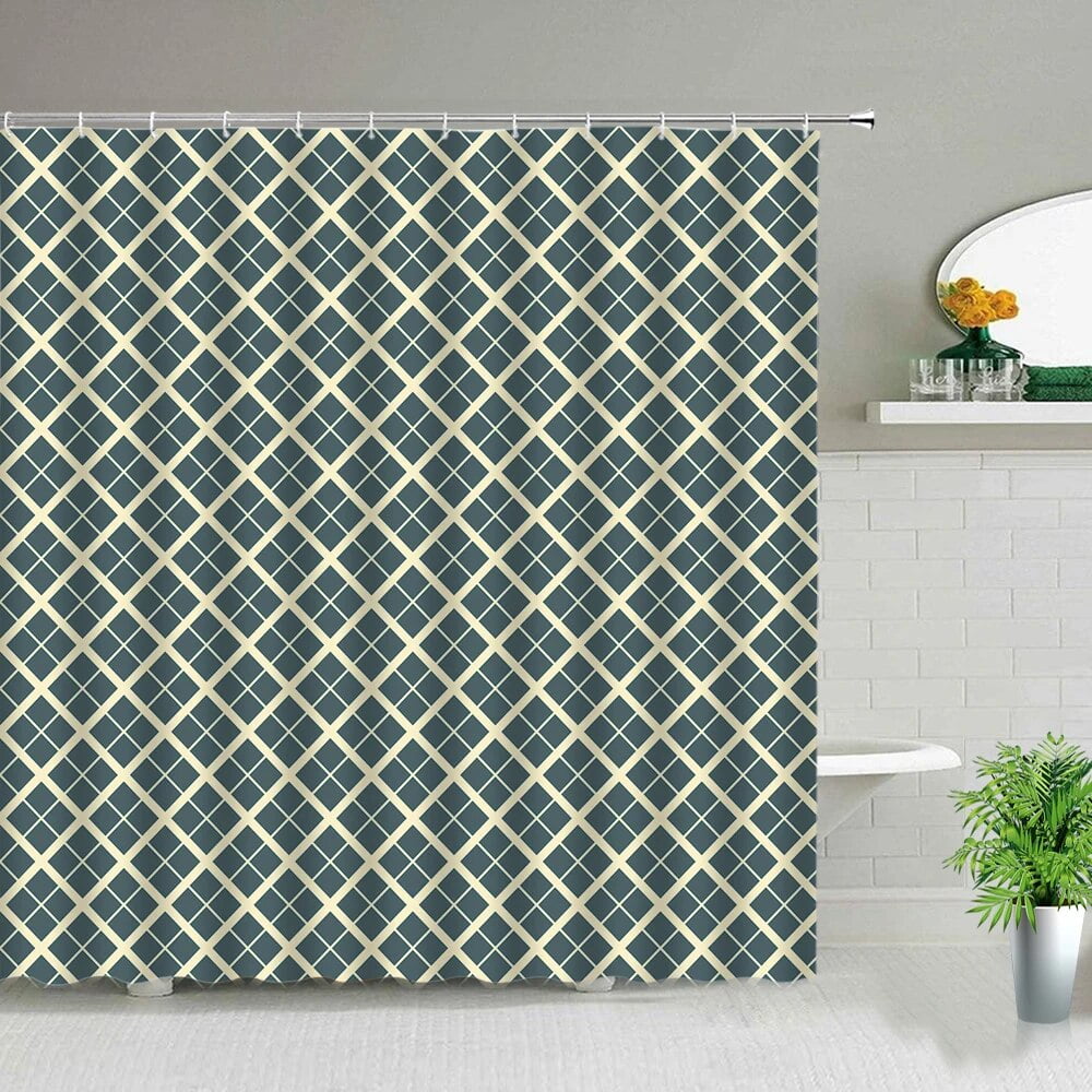 Black White Geometric Bathroom Shower Curtains Bohemian Stripe Print Waterproof Frabic Chic ...